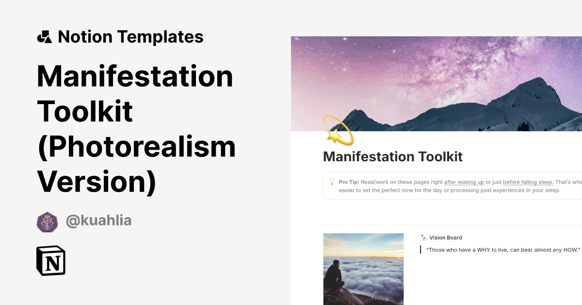 Manifestation Toolkit (Photorealism Version) Template by HipNozzle | Our True Pulse | Notion ...