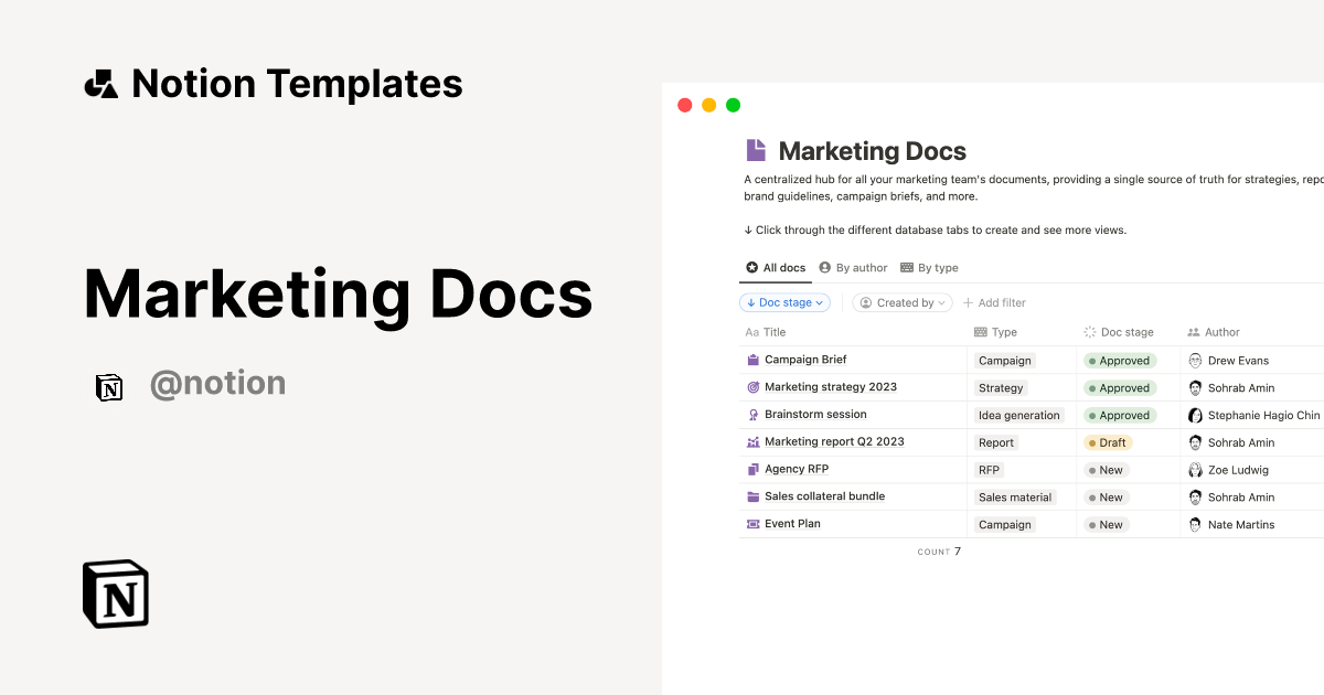 Marketing Docs Template by Notion | Notion Marketplace