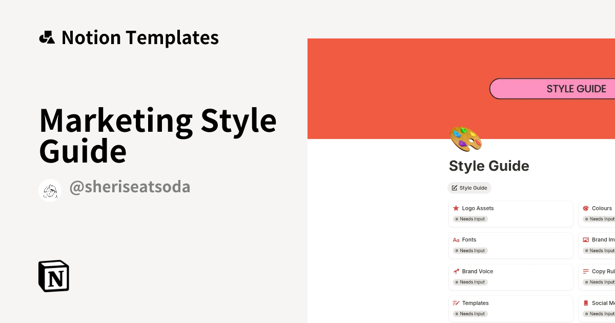 Marketing Style Guide Template by Sherise at Soda | Notion Marketplace