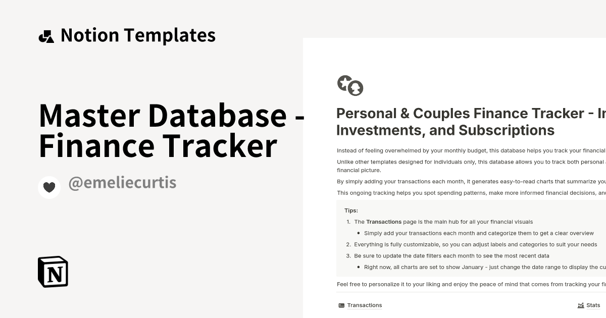 Master Database - Finance Tracker Template | Notion Marketplace