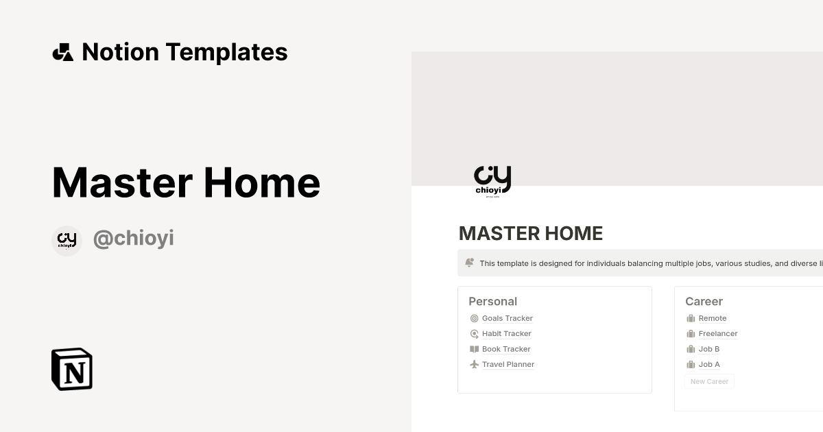 Master Home Template by CHIOYI | Notion Marketplace