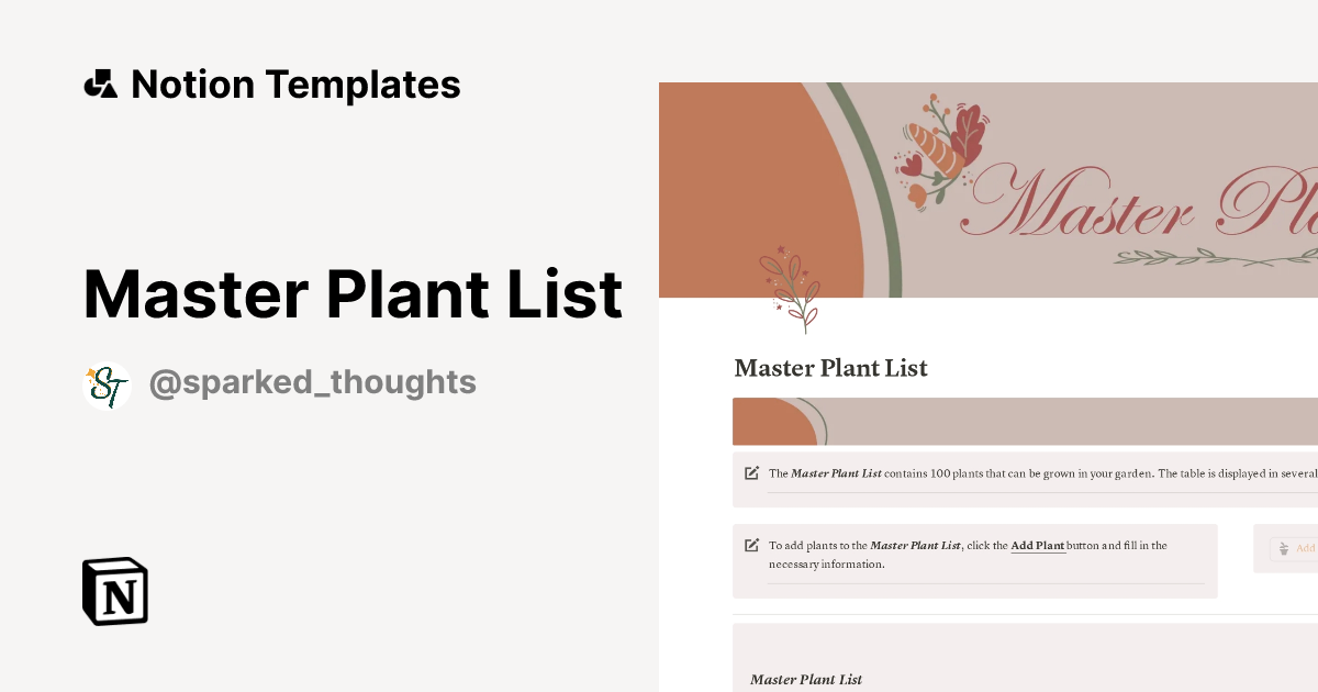 Master Plant List Template | Notion Marketplace