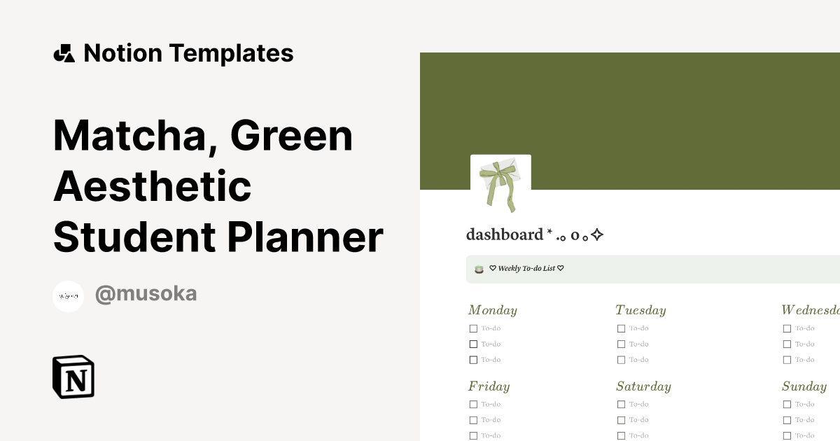 Matcha, Green Aesthetic Student Planner Template | Notion Marketplace