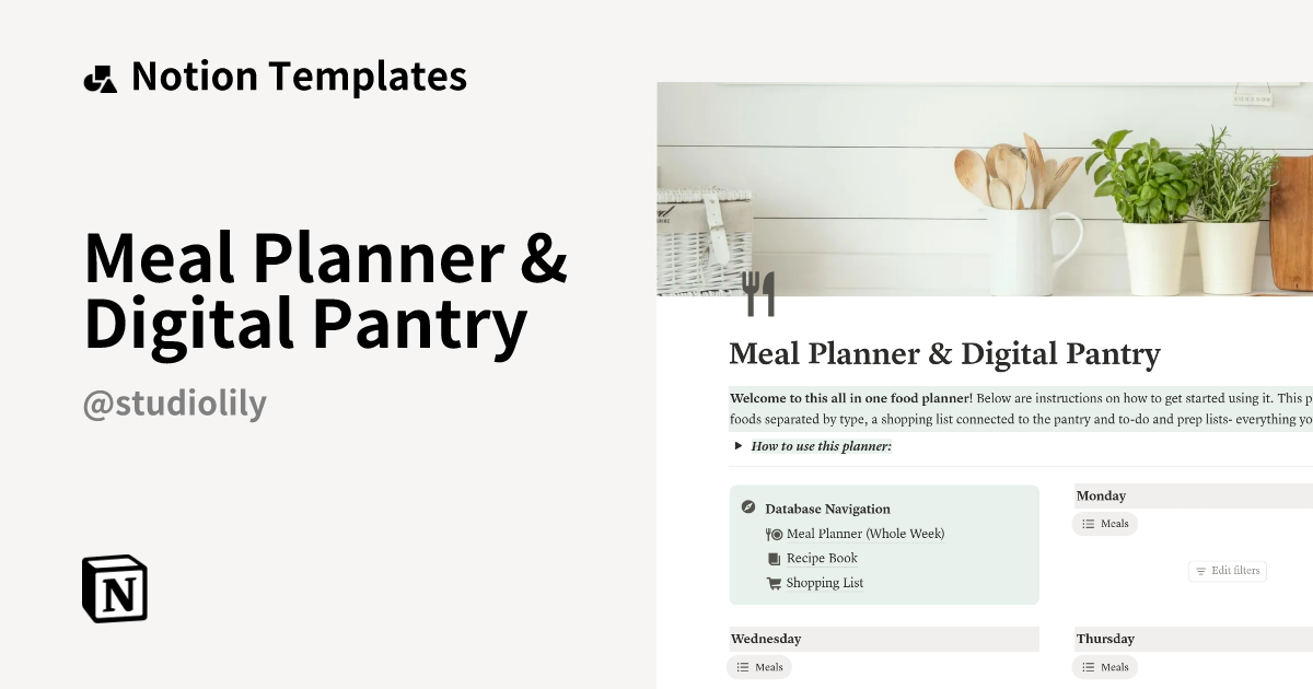Meal Planner & Digital Pantry Template by Lily | Notion Marketplace