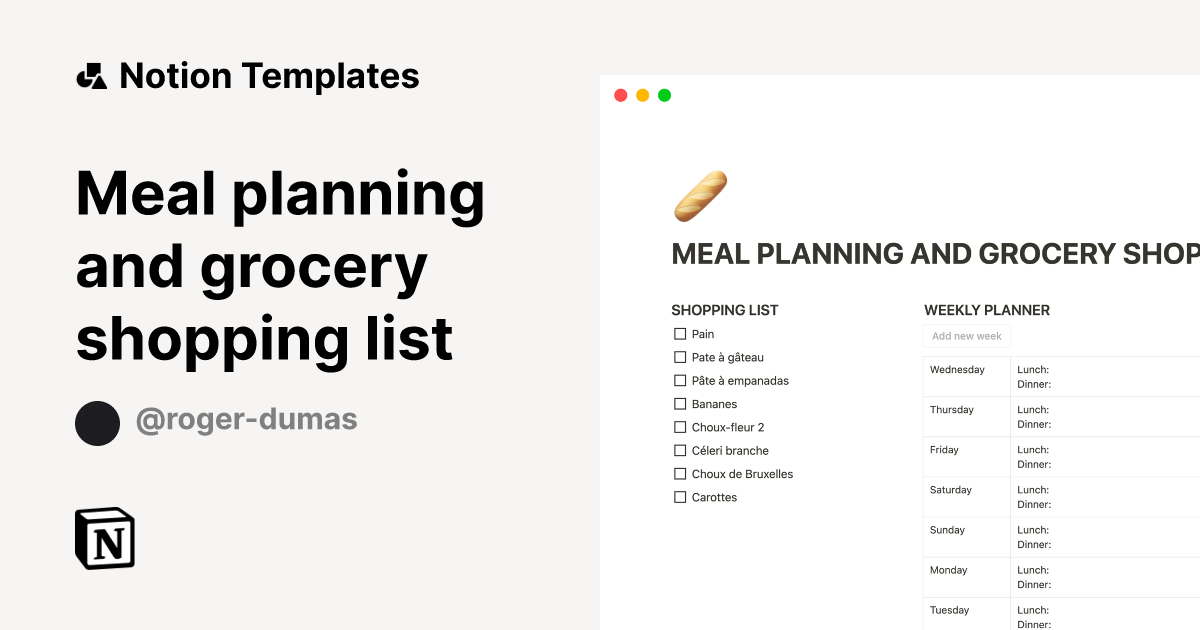 Meal planning and grocery shopping list Template by Roger Dumas ...