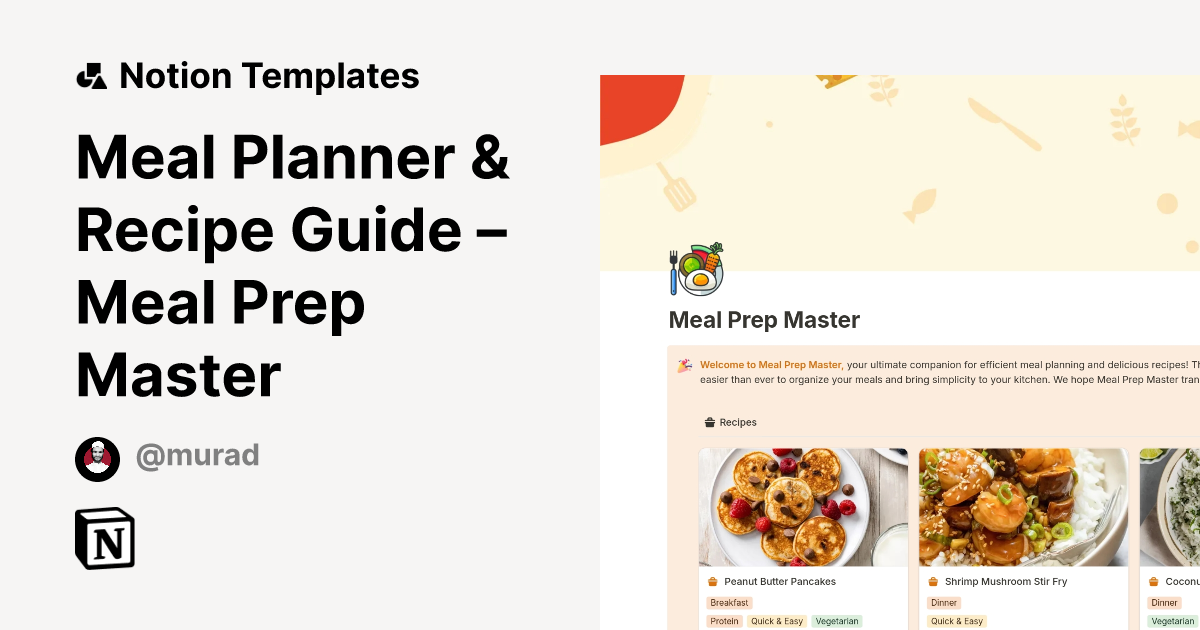 Meal Planner & Recipe Guide – Meal Prep Master Template | Notion Marketplace