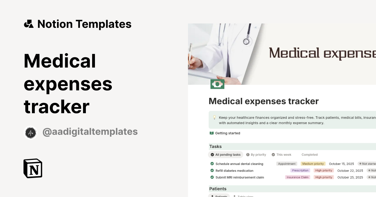 Medical expenses tracker Template by AA Digital templates | Notion ...