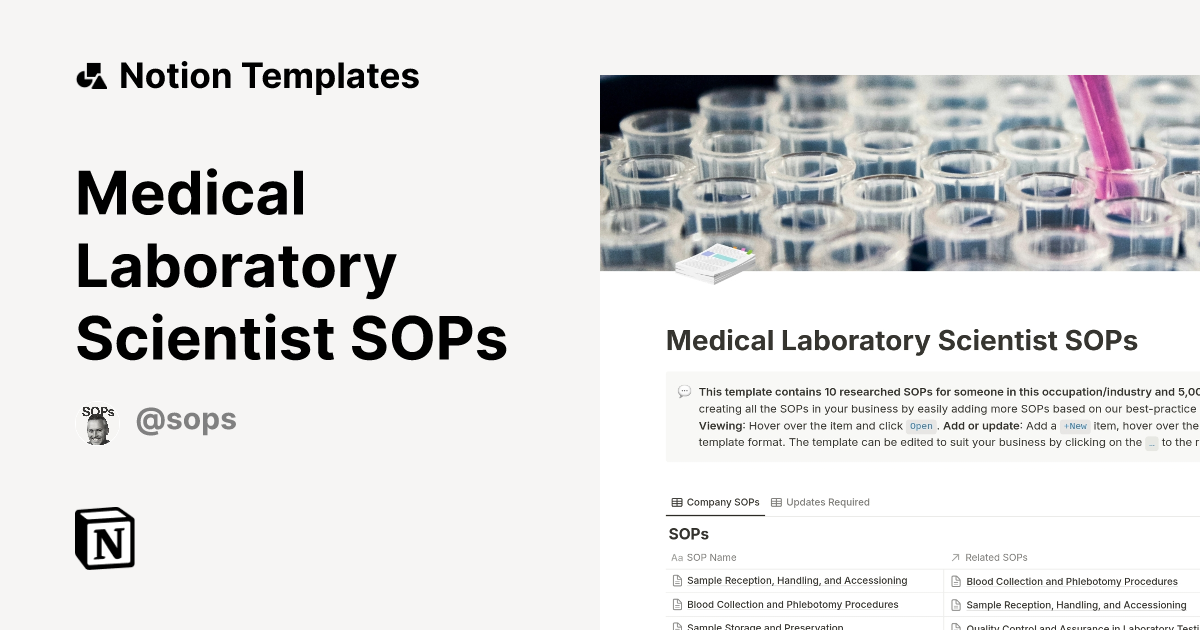 Medical Laboratory Scientist SOPs Template by SOPs | Notion Marketplace
