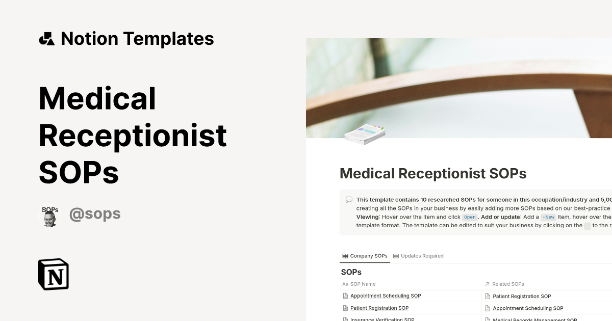 Medical Receptionist SOPs Template | Notion Marketplace