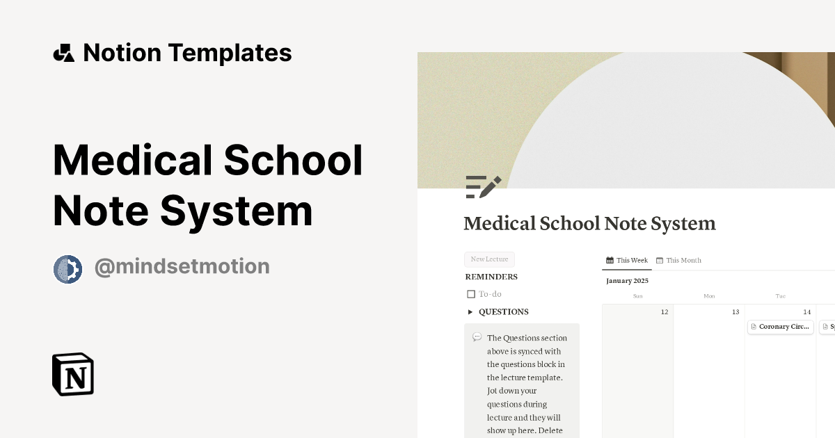 Medical School Note System Template | Notion Marketplace