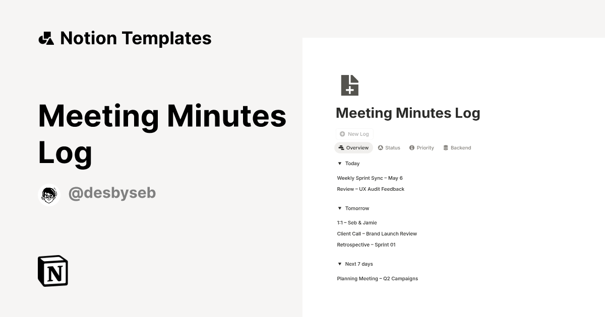 Meeting Minutes Log Template by desbyseb | Notion Marketplace
