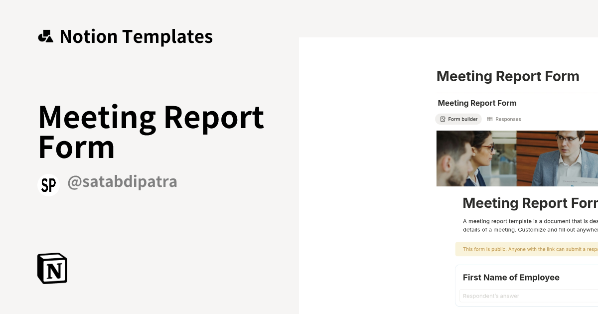 Meeting Report Form Template by Satabdi Patra | Notion Marketplace