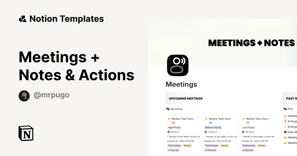 Meetings + Notes & Actions Template | Notion Marketplace