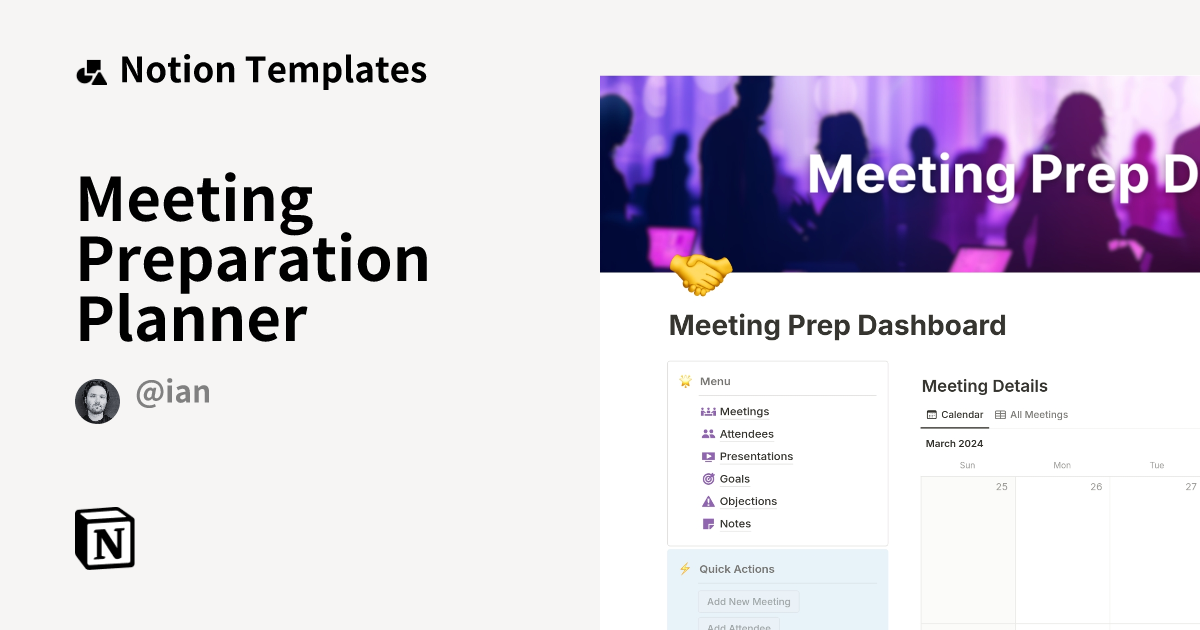 Meeting Preparation Planner Template by Ian Dikhtiar | Notion Marketplace