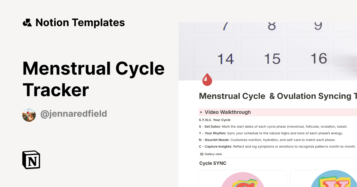 Menstrual Cycle Tracker Template by Jenna Redfield | Notion Marketplace