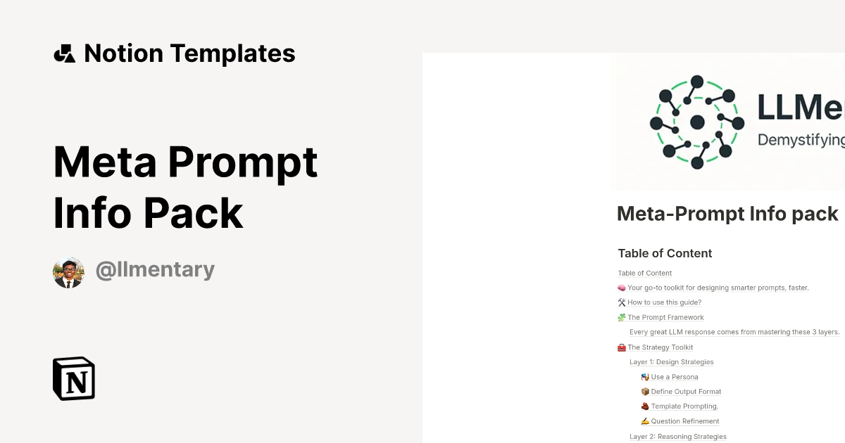 Meta Prompt Info Pack Template by LLMentary | Notion Marketplace