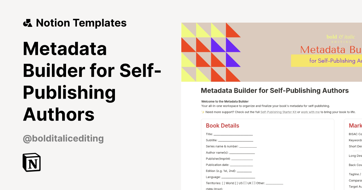 Metadata Builder for Self-Publishing Authors Template by Bold & Italic ...