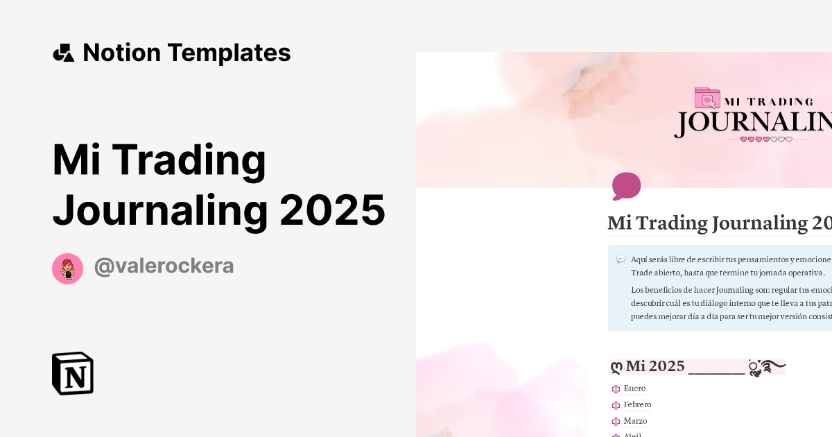 Mi Trading Journaling 2025 Template by Valerie | Organización Creativa ...