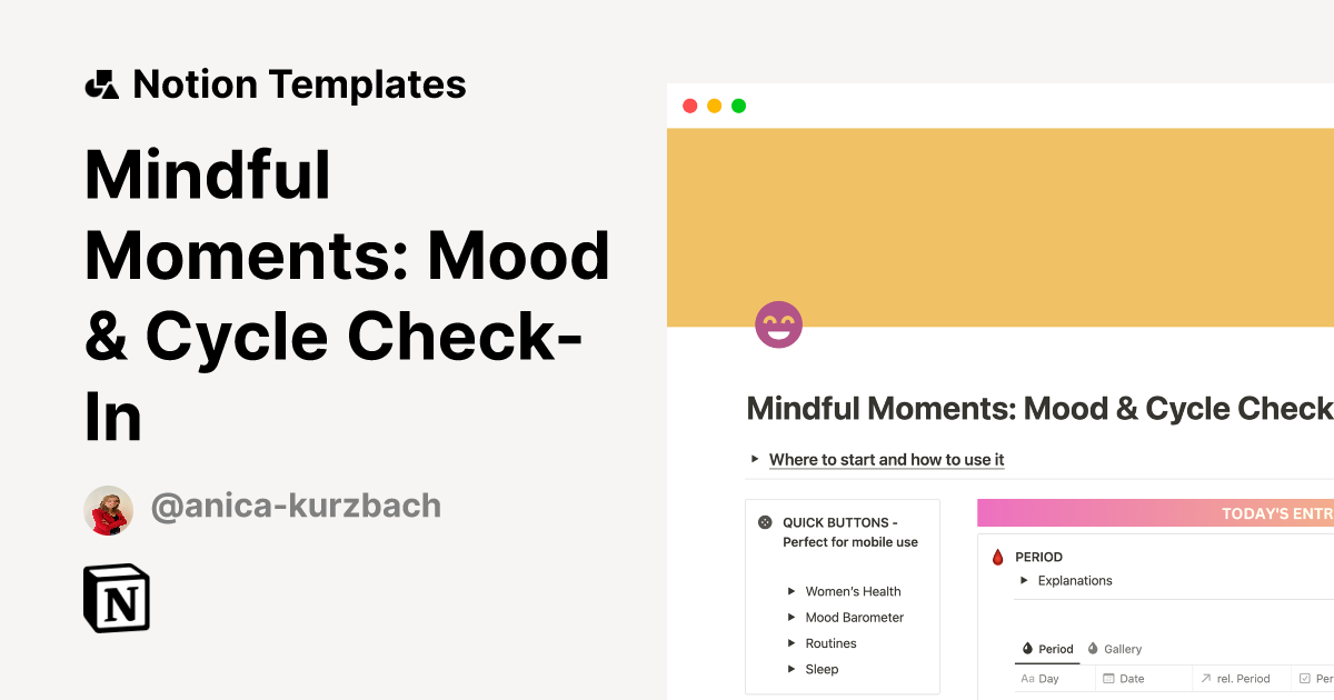 Mindful Moments: Mood & Cycle Check-In Template by Anica Kurzbach ...