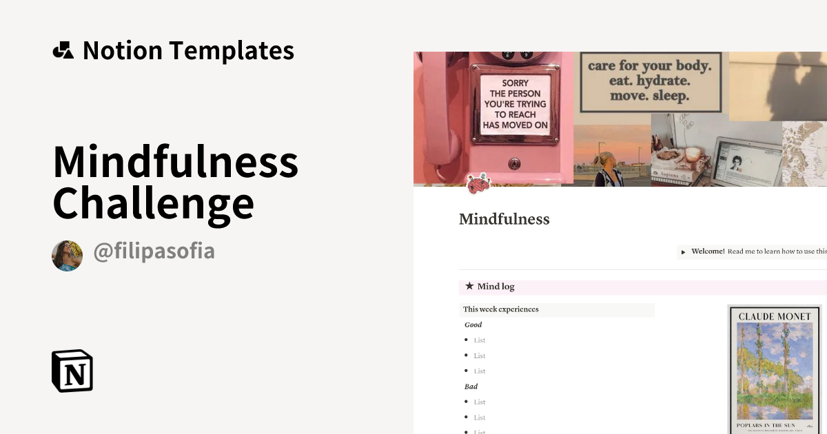 Mindfulness Challenge Template by Filipa Sofia 🌼 ADHD | Life | Notion ...