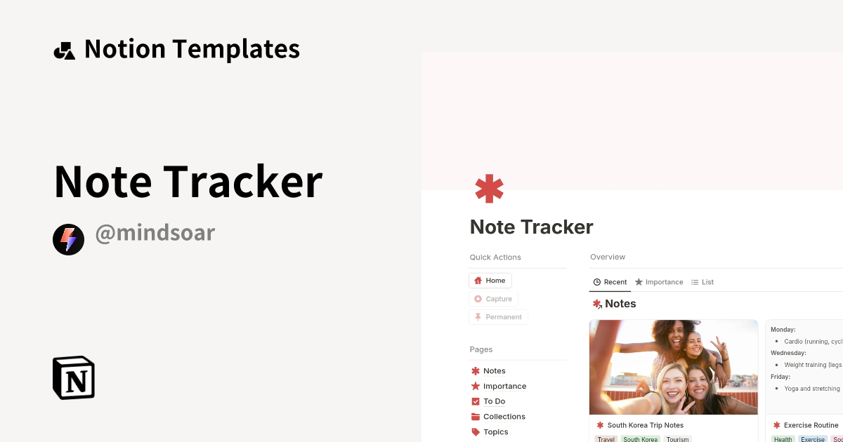 Note Tracker Template | Notion Marketplace