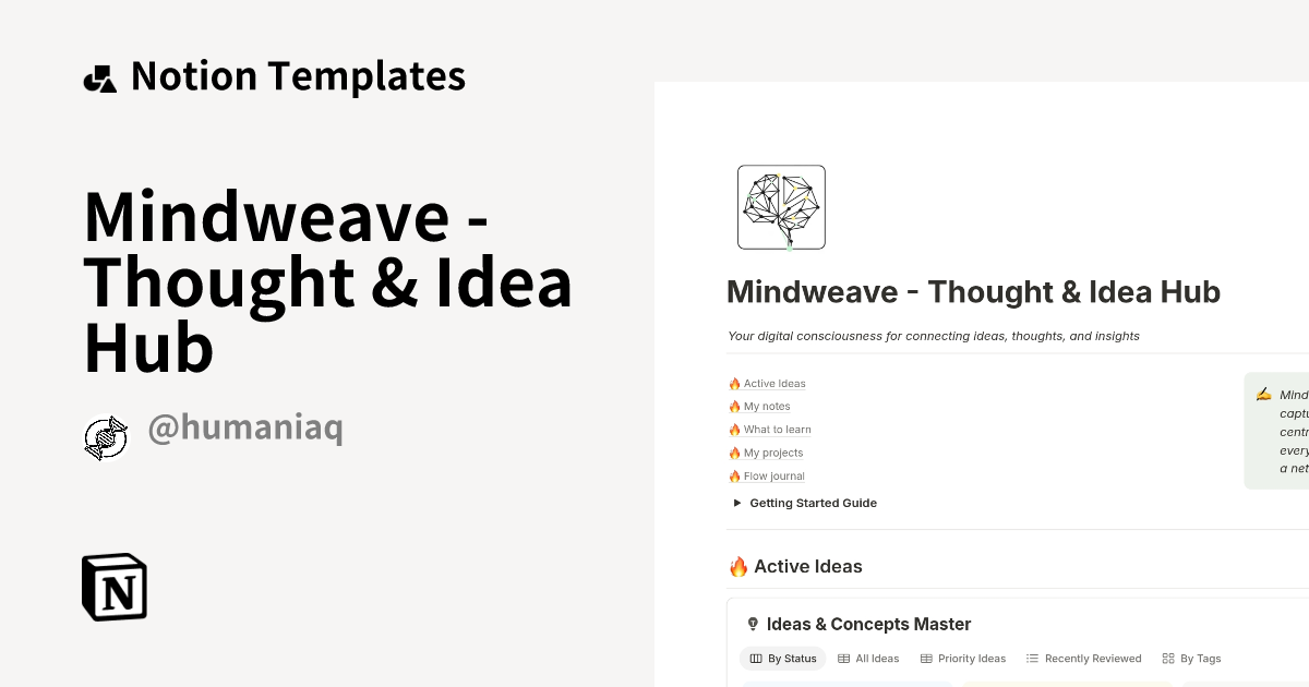 Mindweave - Thought & Idea Hub Template by Humaniaq | Notion Marketplace