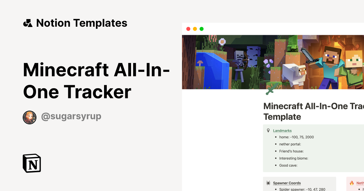Minecraft All-In-One Tracker Template by Cedar | Notion Marketplace