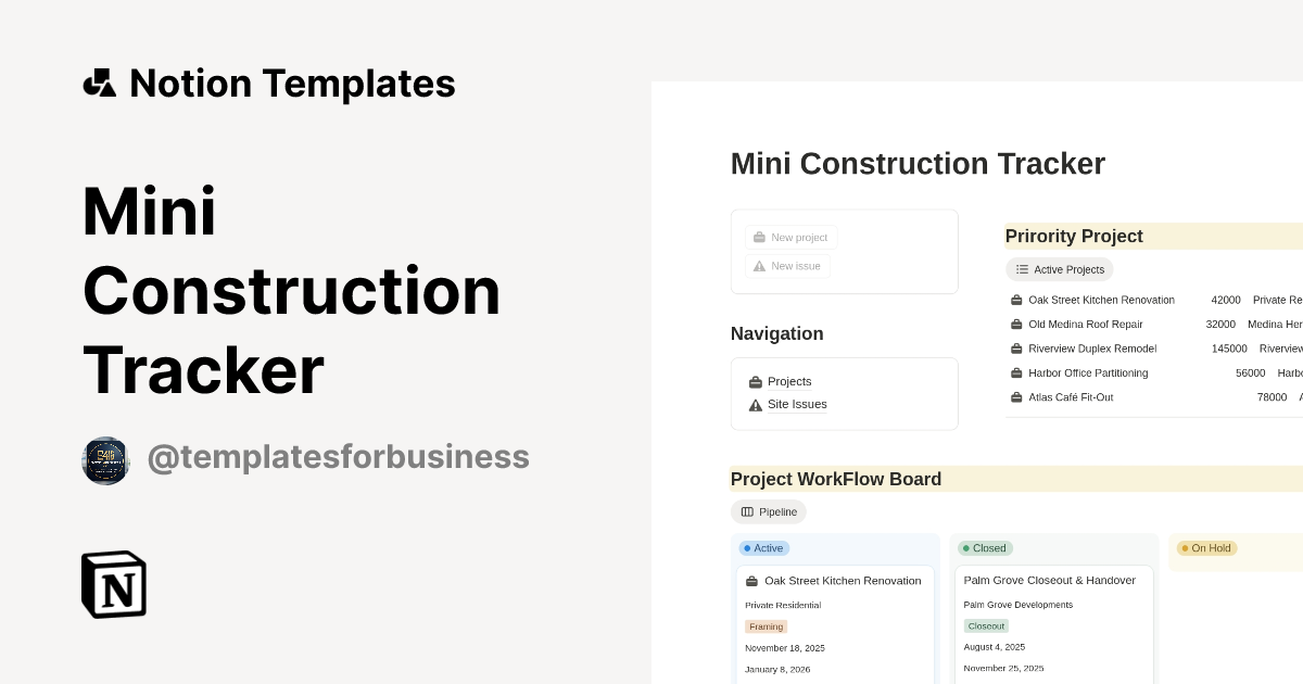 Mini Construction Tracker Template by System4Business Co | Notion ...