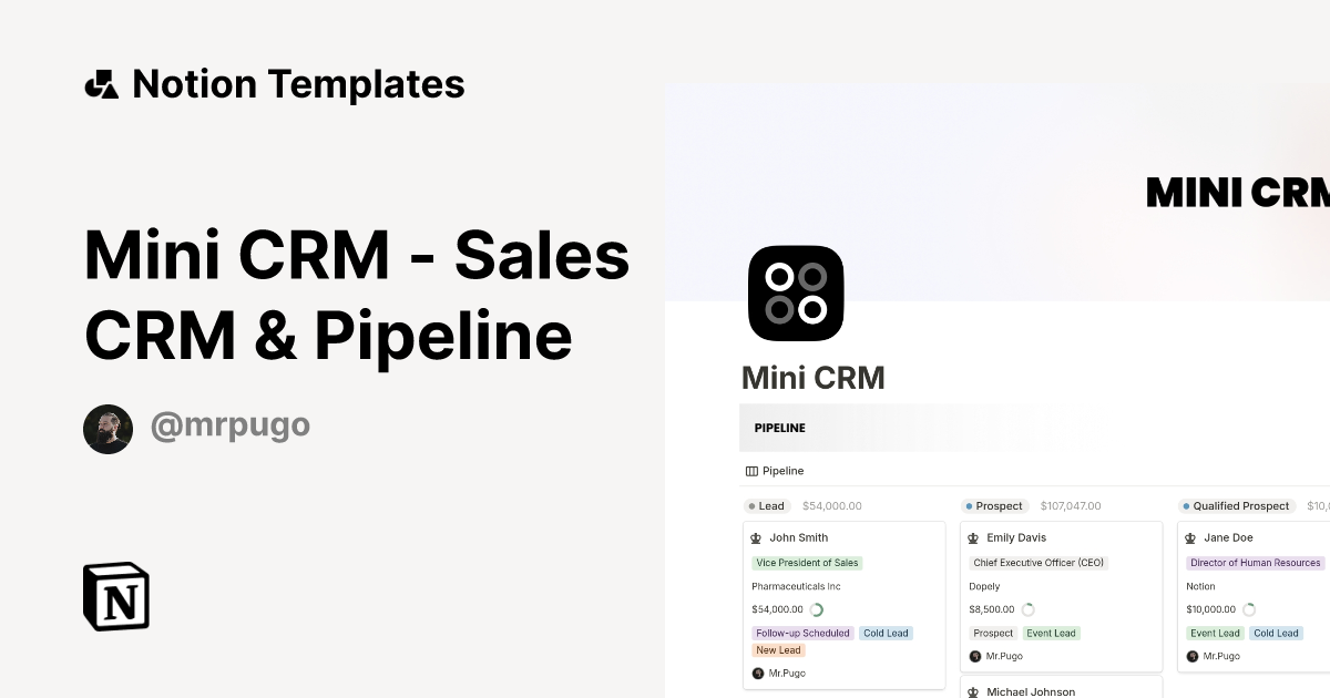 Mini CRM - Sales CRM & Pipeline Template | Notion Marketplace