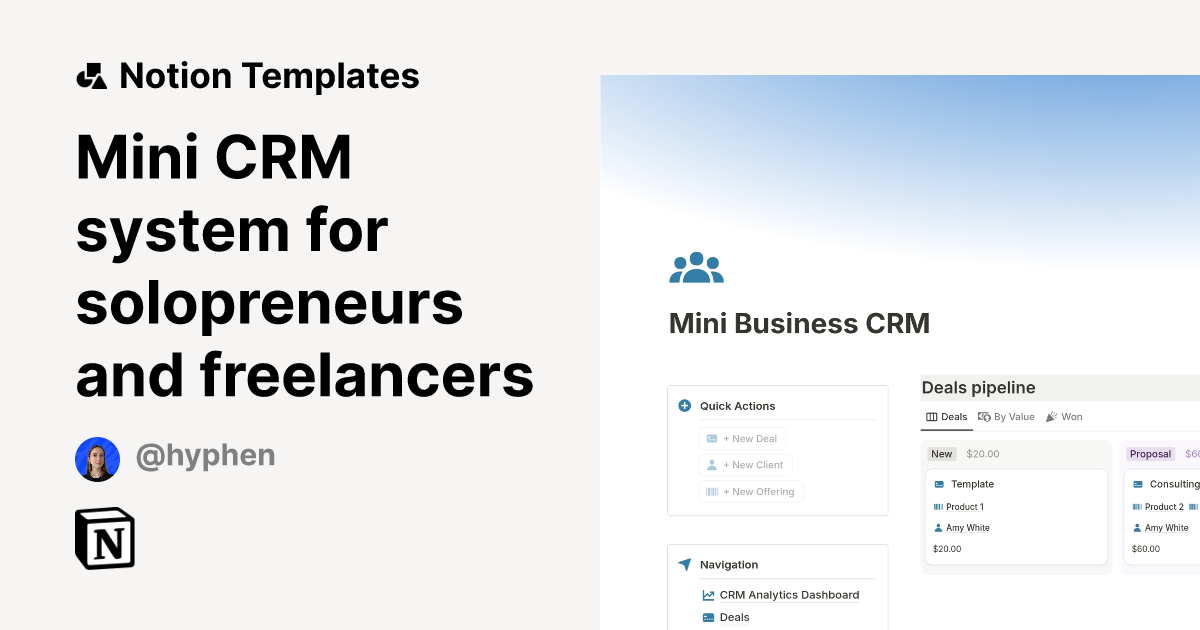 Mini CRM system for solopreneurs and freelancers Template by Hyphen | Notion Marketplace