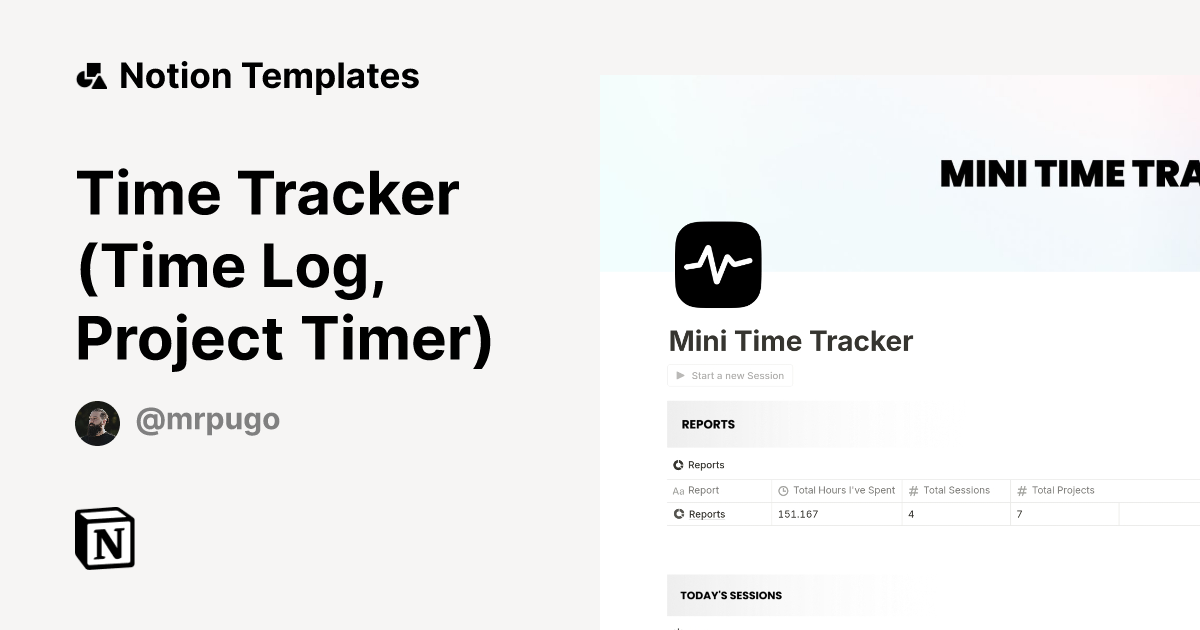 Time Tracker (Time Log, Project Timer) Template by mrpugo | Notion ...
