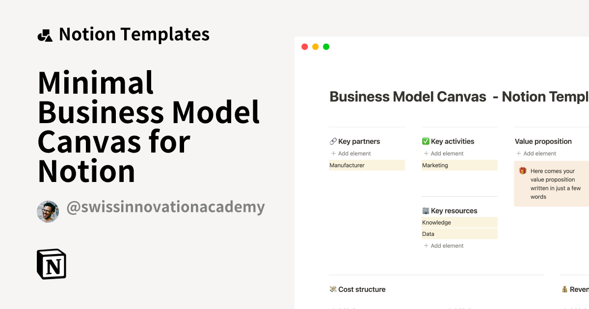 Minimal Business Model Canvas for Notion Template by Daniele Catalanotto | Notion Marketplace