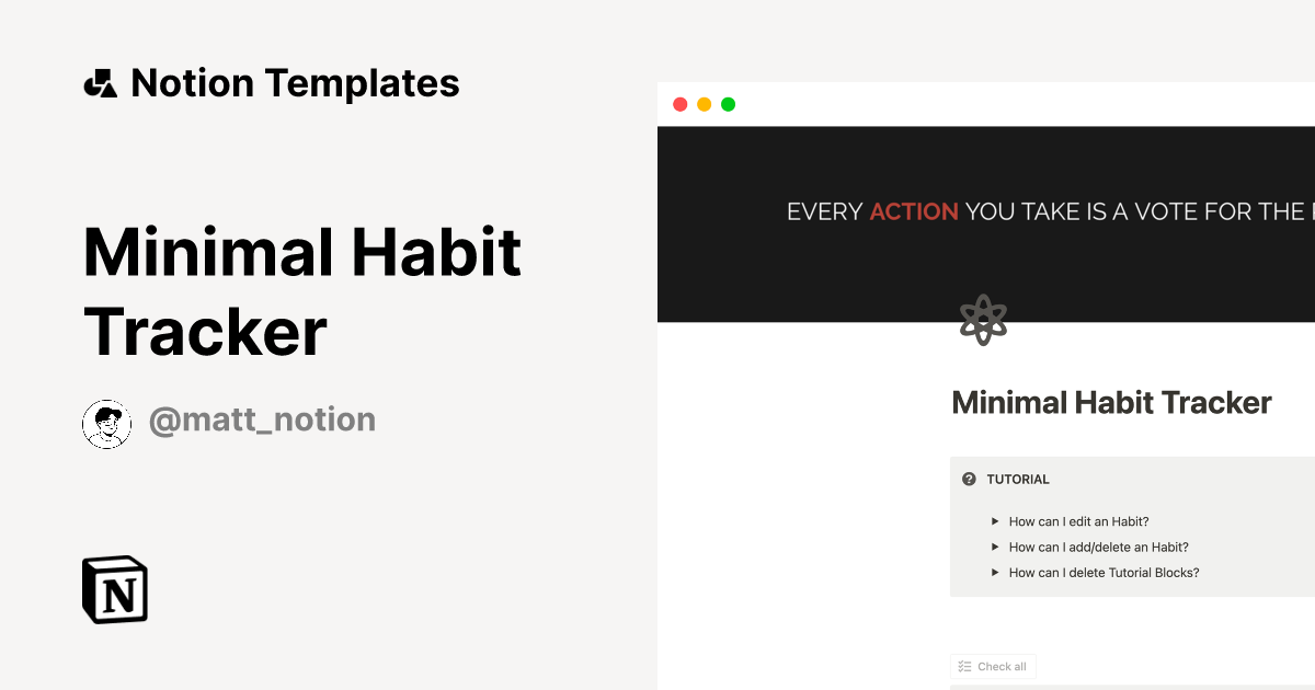 Minimal Habit Tracker Template by matt.notion | Notion Marketplace
