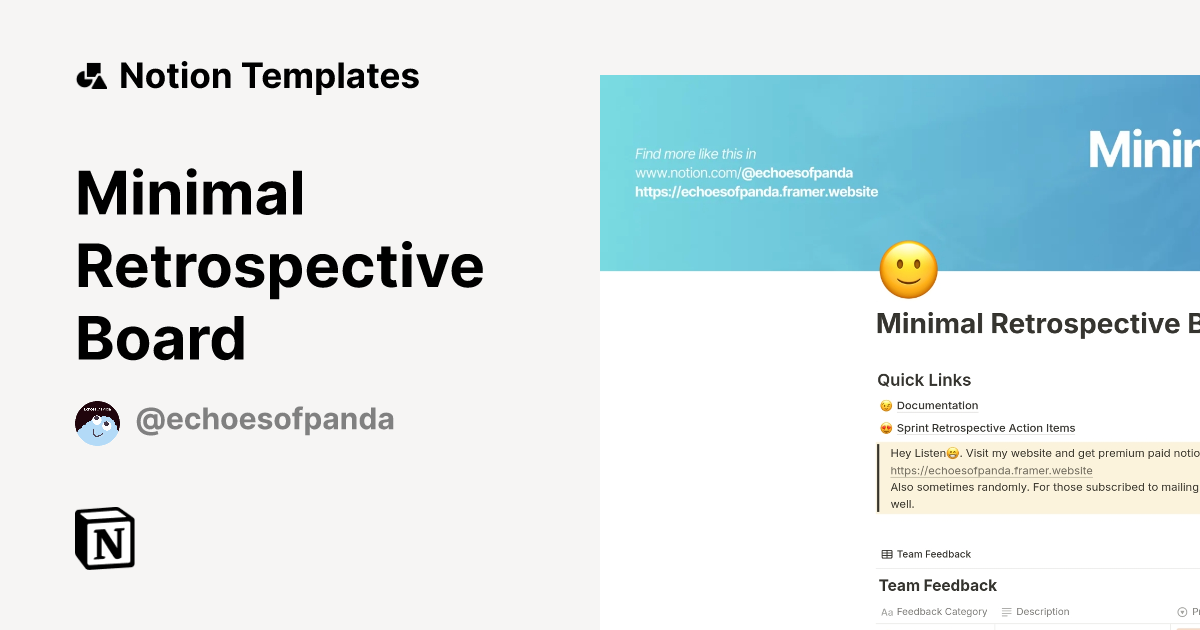 Minimal Retrospective Board Template | Notion Marketplace