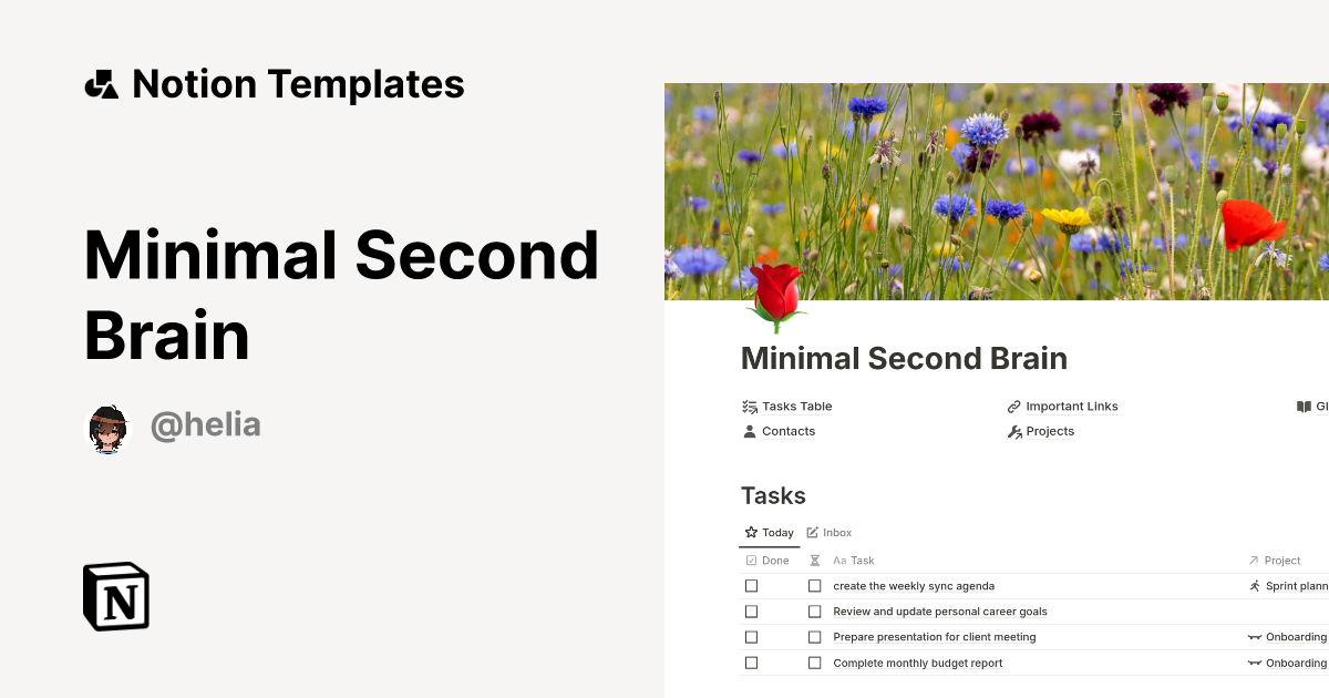 Minimal Second Brain Template | Notion Marketplace
