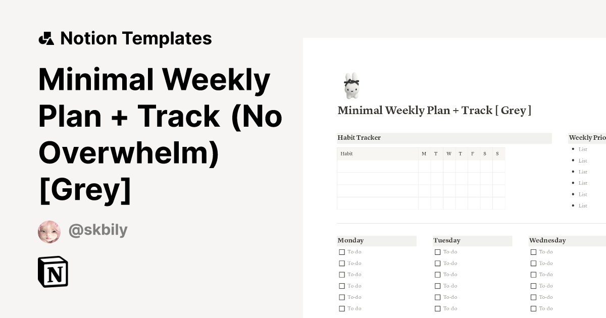Minimal Weekly Plan + Track (No Overwhelm) [Grey] Template by sᴋʙᶦˡʸ ...