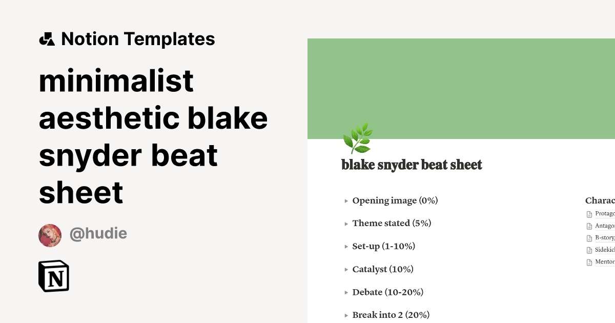 minimalist aesthetic blake snyder beat sheet Template by hu | Notion ...