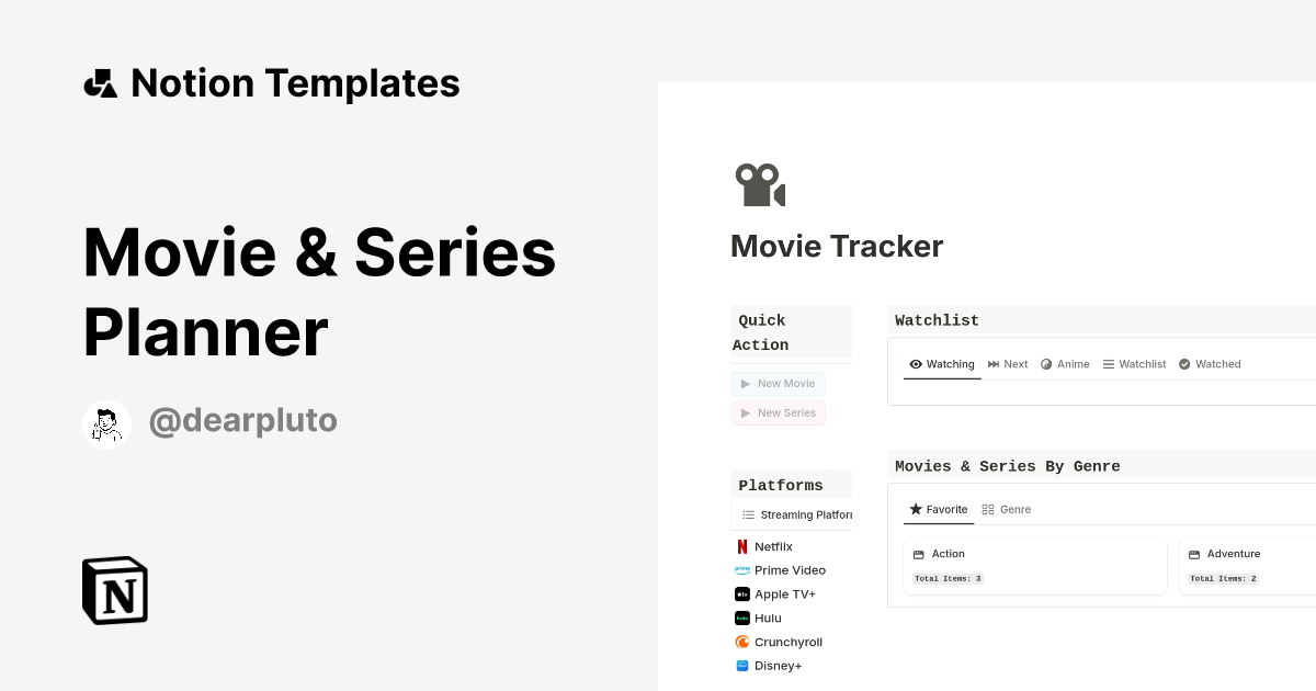 Movie & Series Planner Template by dearpluto | Notion Marketplace