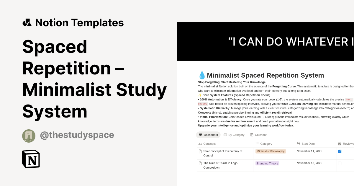 Spaced Repetition – Minimalist Study System Template by The Study Space ...