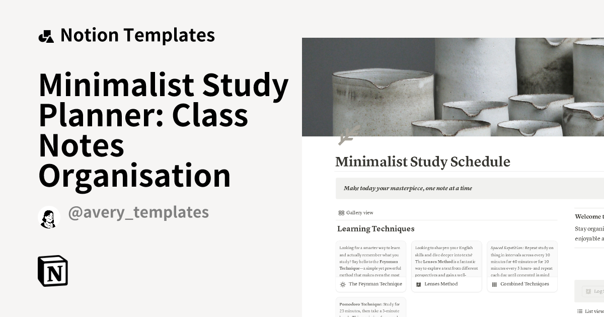 Minimalist Study Planner: Class Notes Organisation Template by avery's ...