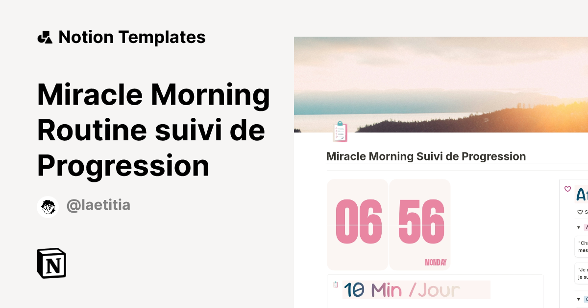 Miracle Morning Routine suivi de Progression Template by Laetitia MG ...
