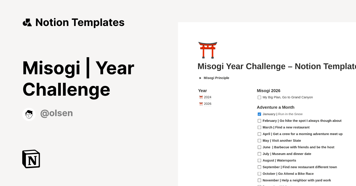 Misogi | Year Challenge Template | Notion Marketplace