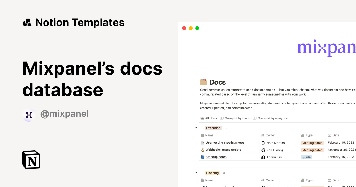 Mixpanel’s docs database Template | Notion Marketplace