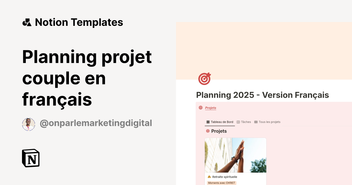 Planning projet couple en français Template | Notion Marketplace