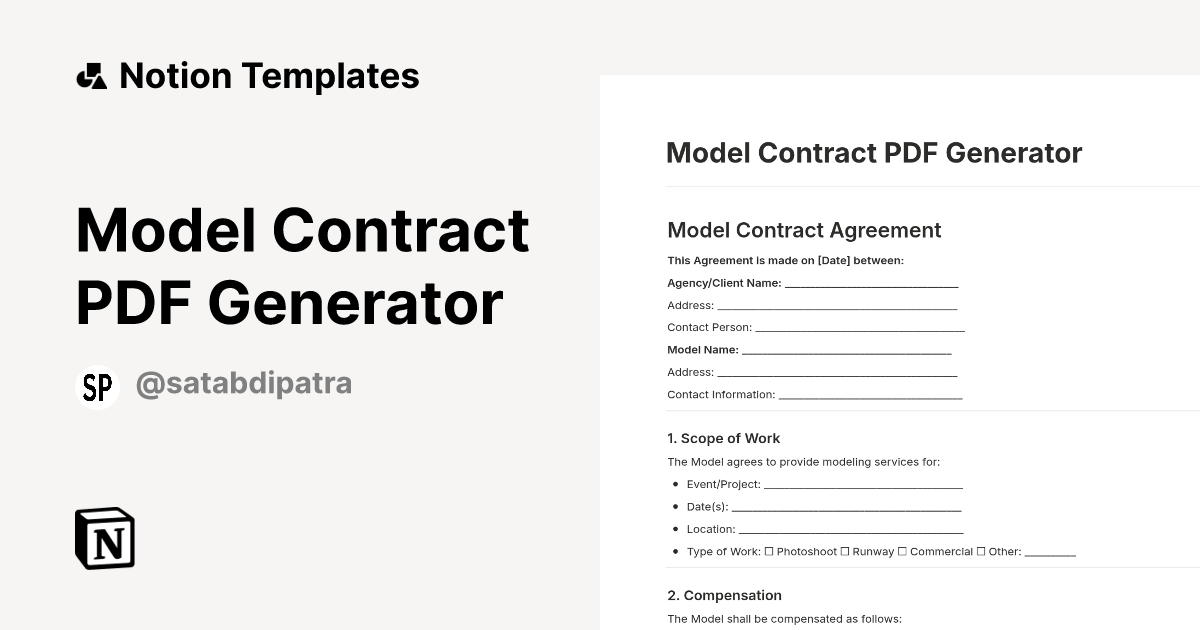 Model Contract PDF Generator Template by Satabdi Patra | Notion Marketplace