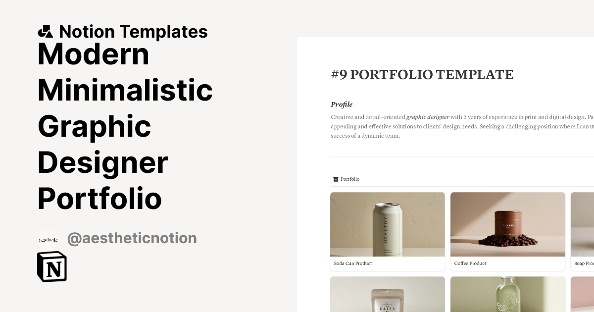 Modern Minimalistic Graphic Designer Portfolio Template | Notion ...