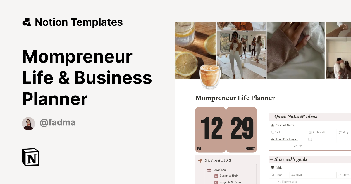 Mompreneur Life & Business Planner Template by Fadma | Notion Marketplace