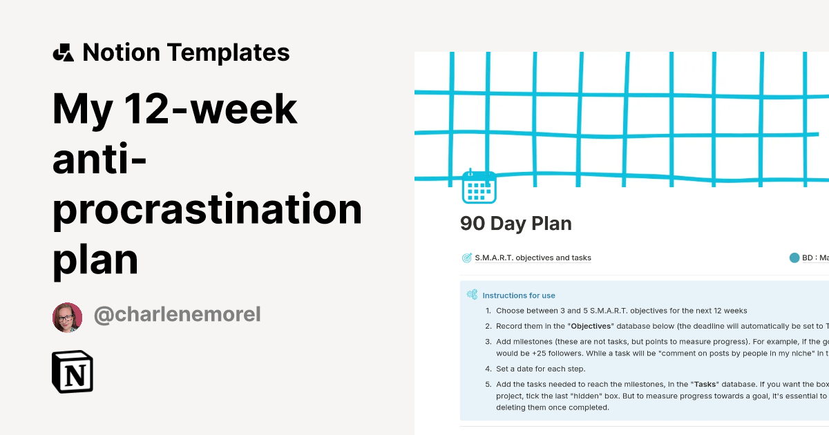 My 12-week anti-procrastination plan Template by Charlene Morel | Notion Marketplace