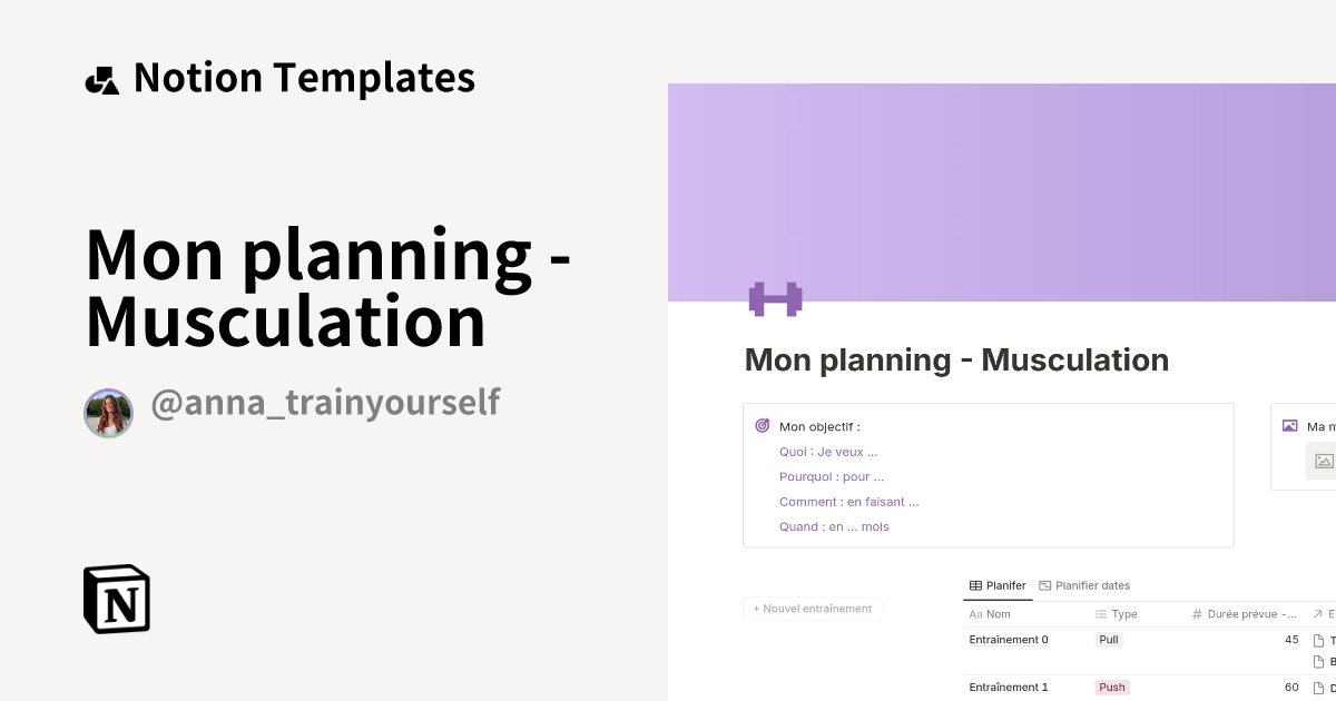 Mon planning - Musculation Template by Train Yourself | Notion Marketplace