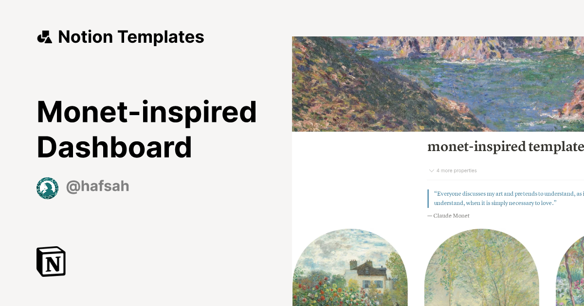 Monet-inspired Dashboard Template by Hafsah I | Notion Marketplace